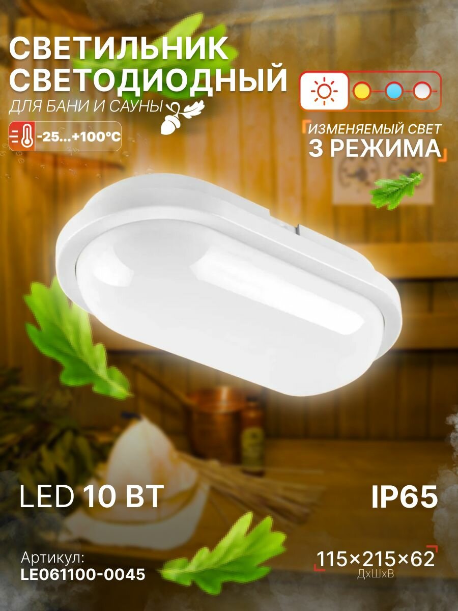 Светильник светодиодный накладной для сауны и бани жкх 10Вт
