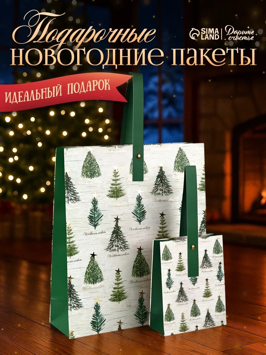 Подарочный набор пакетов ламинированных «Новогодняя звезда», белый, на Новый Год