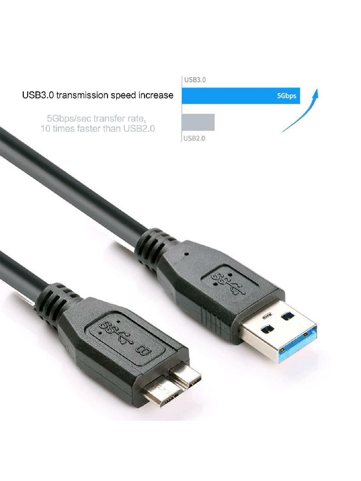 30CM Black Mini Portable USB 3.0 Male A To Micro B Data Cable Cord Lead Wire