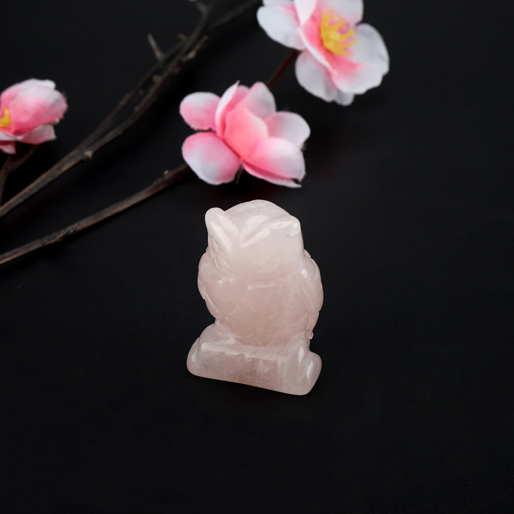 Rose Quartz Carved Owl shaped Decor Pink Crystal Healing Stone Gemstone Decoration (1.5in)