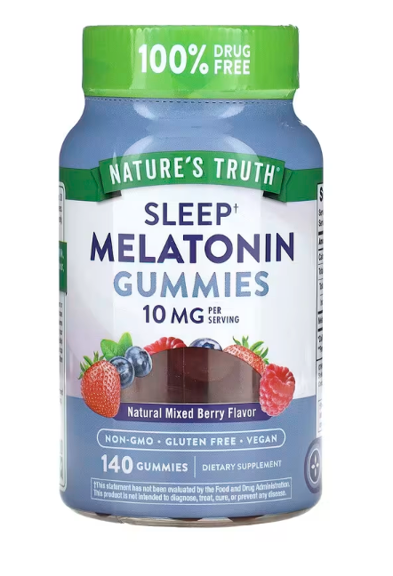 Nature's Truth, жевательные таблетки с мелатонином для сна, со вкусом натурального ягодного ассорти, 140 жевательных таблеток (5 мг в 1 жевательной таблетке)