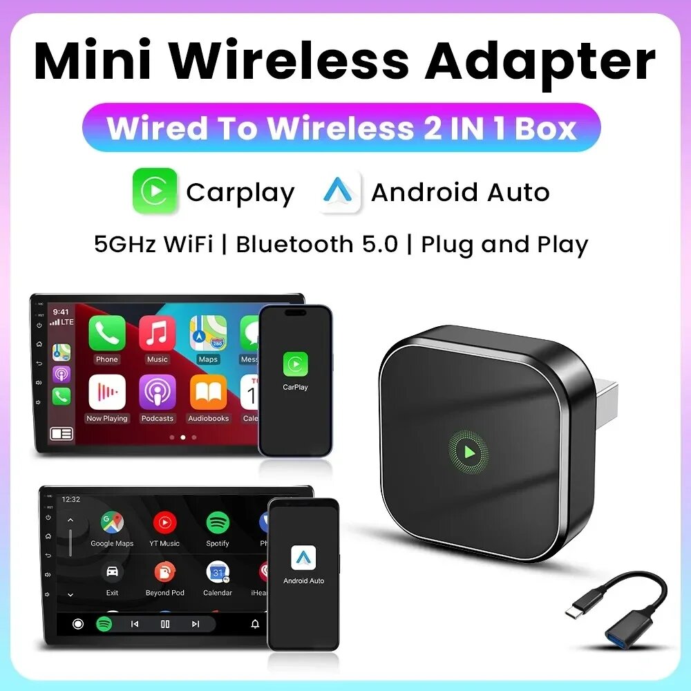 Беспроводной Адаптер CarPlay 2-в-1 С AI Smart Box Для Android Auto — Беспроводное Подключение black