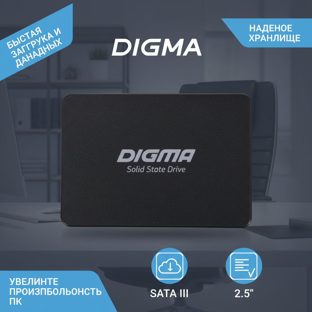 Дигма 2 ТБ SSD Ран С9 сата 3 2 5 дюйма ультрабыстрый для апгрейда компьютера