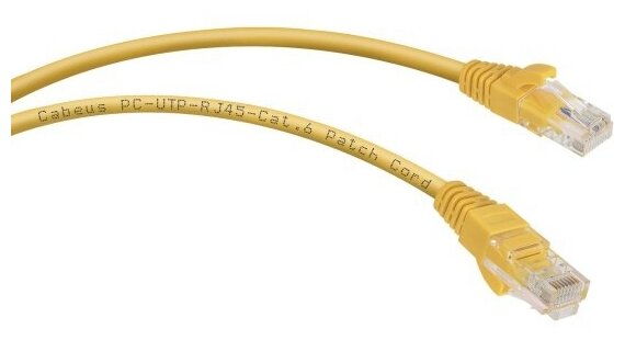 Патч-корд Cabeus U/UTP PC-UTP-RJ45-Cat.6-1.5m-YL категория 6, 2xRJ45/8p8c, неэкранированный, желтый, PVC, 1.5м