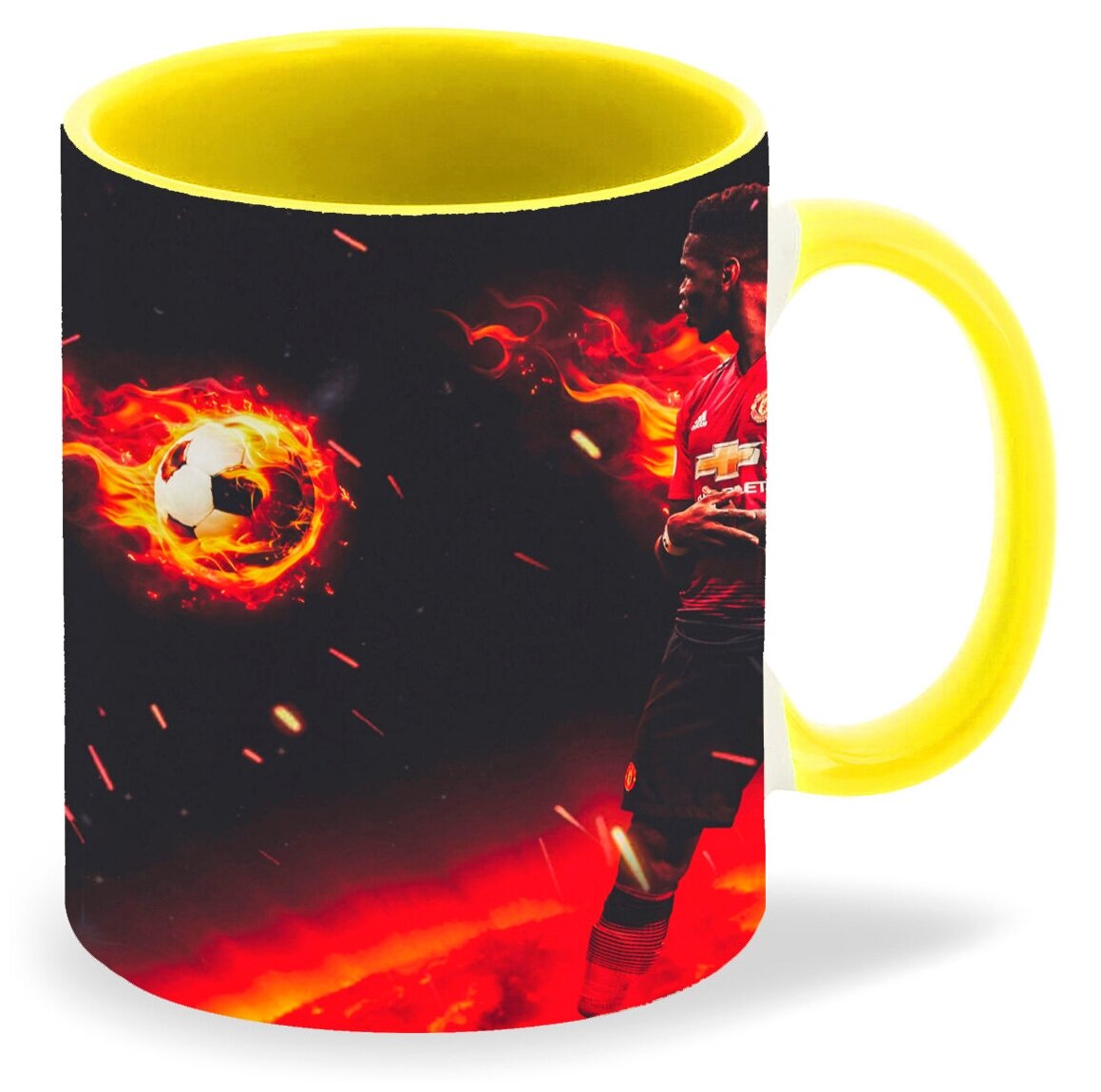 Кружка желтая CoolPodarok Футбол Футболист Мужчина Огненые мячи