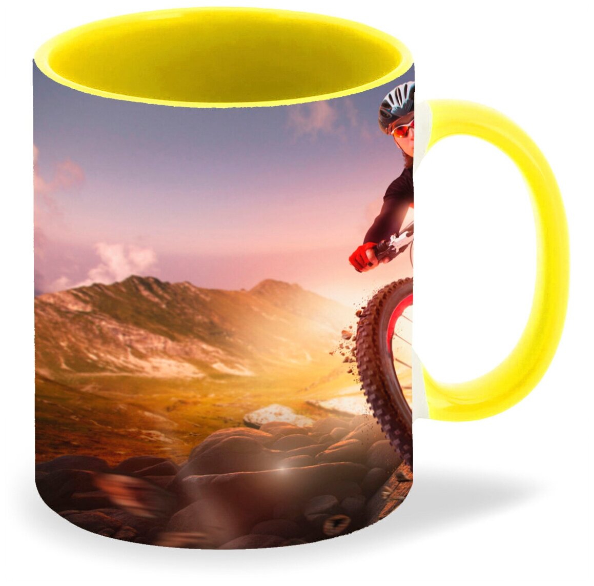Кружка желтая CoolPodarok Велосипед Велосипедист Кросс Камни Закат