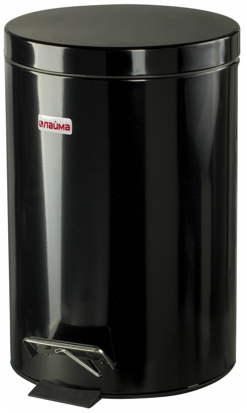 Ведро мусорное с педалью 12 литров "Classic", черное глянцевое, металлическое, со съемным внутренним ведром, LAIMA, 602850