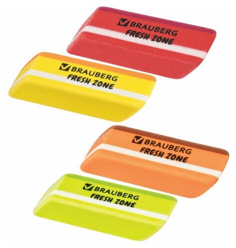 Ластик большой BRAUBERG "Fresh Zone", 60х18х12 мм, цвет ассорти, прямоугольный, скошенный, 228717 (цена за 1 ед. товара)