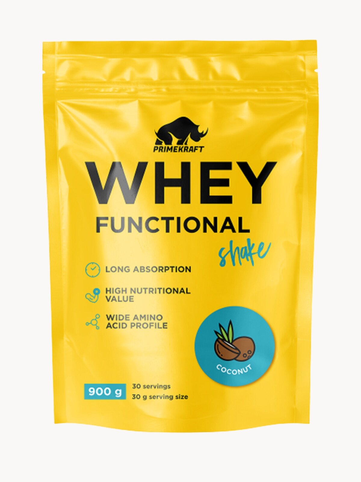 Протеин сывороточный PRIMEKRAFT Whey Functional Shake, Кокос, 900 гр, дой пак