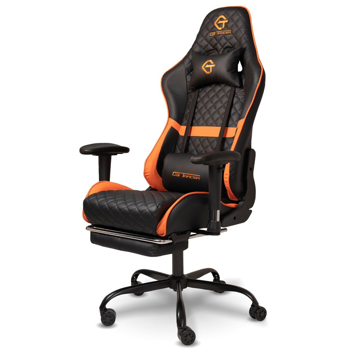 Кресло компьютерное игровое, экокожа, цвет черно-оранжевый