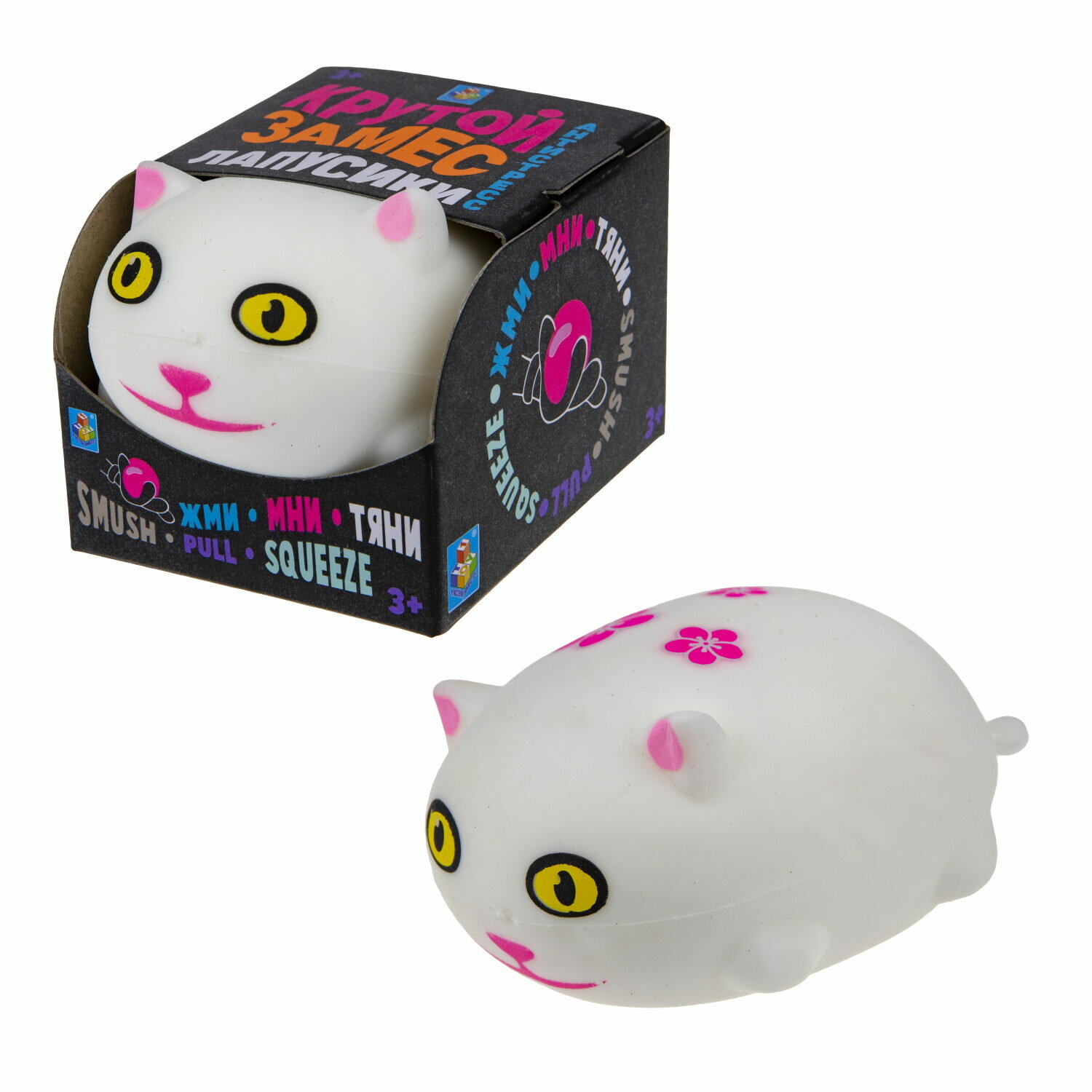 Антистресс для рук Крутой замес 1TOY котик белый, таба сквиш, тянучка, 7 см