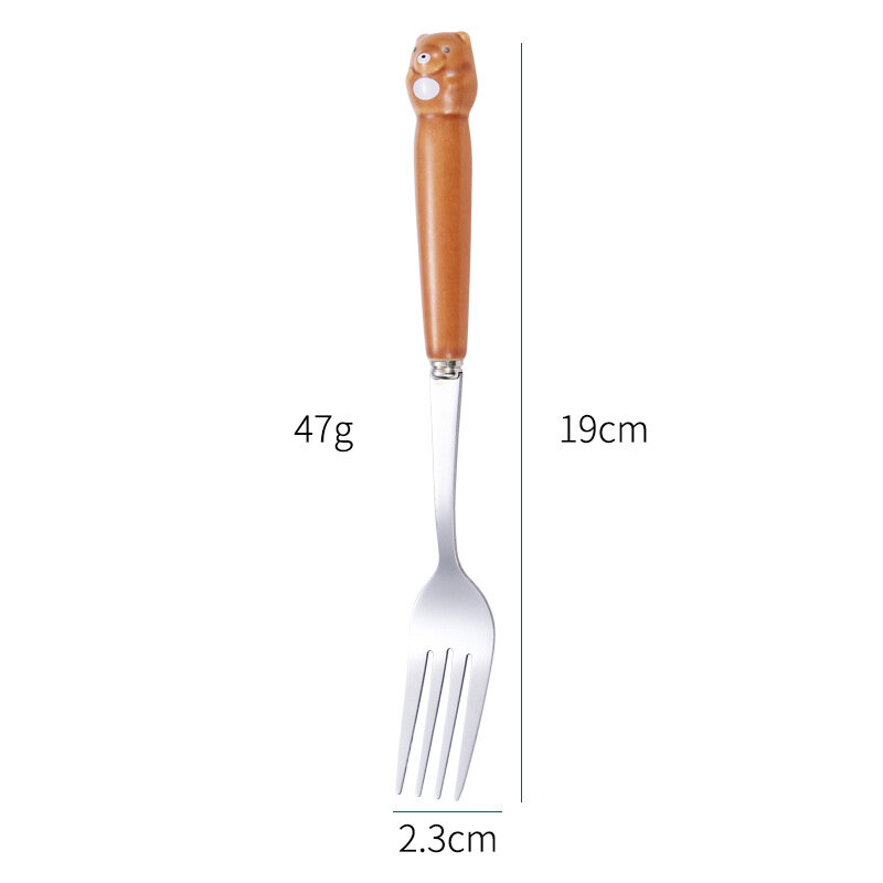 Мультяшная посуда из нержавеющей стали, ложка, вилка, креативная керамическая ручка, милая детская ложка, вилка,