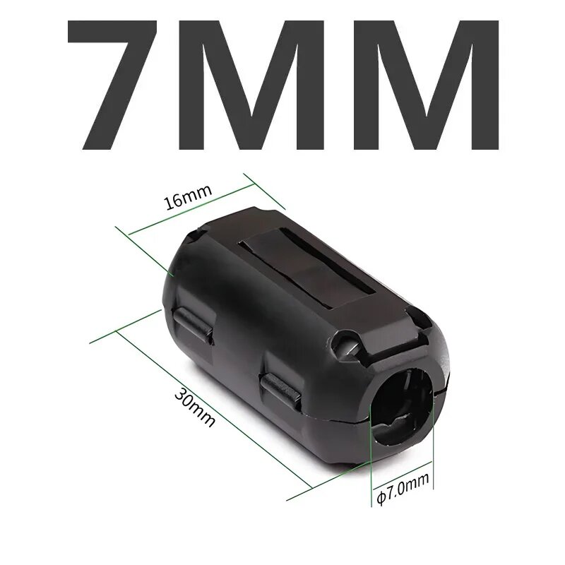 Ферритовый фильтр для кабеля 7 мм, черный, 10 шт