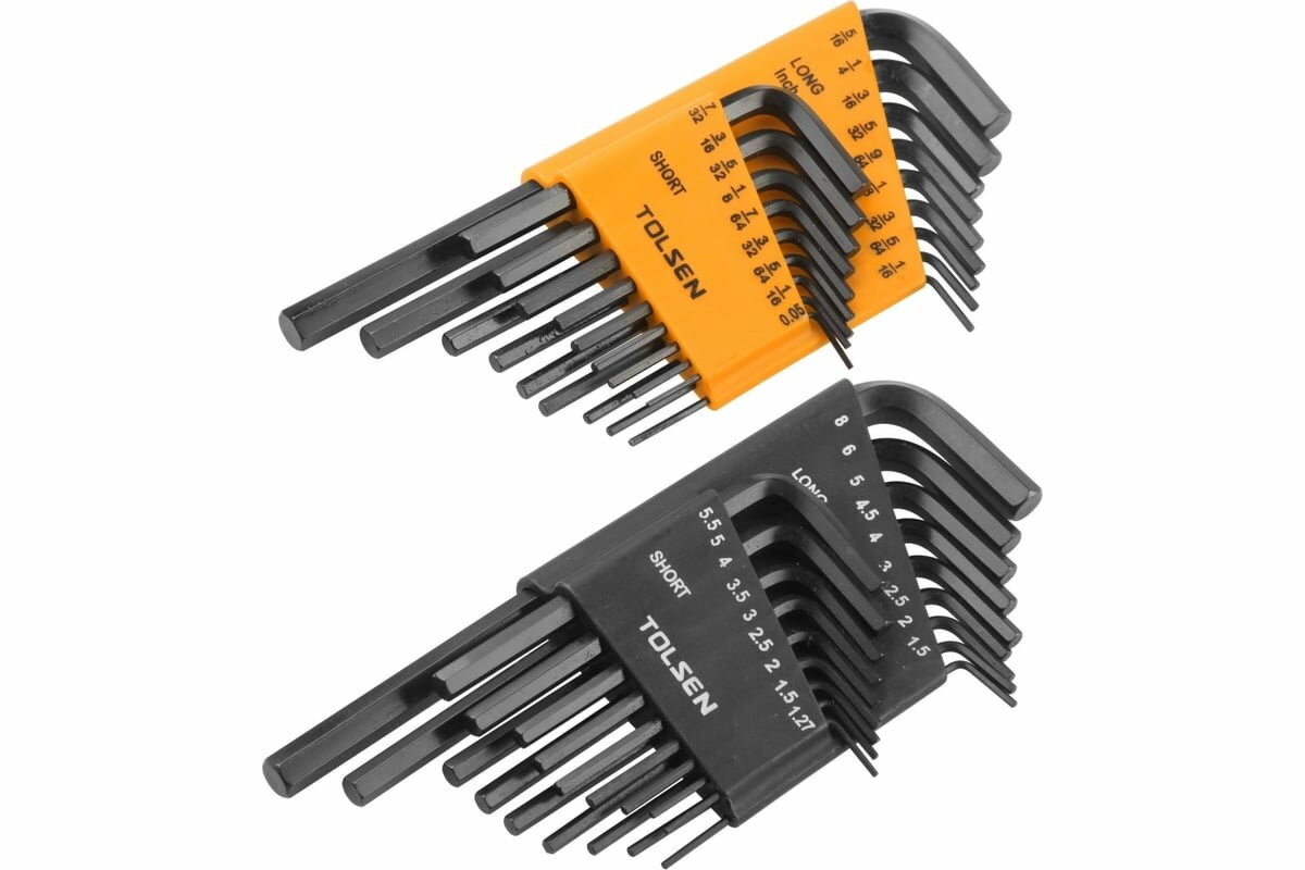 TOLSEN Набор Г-образных шестигранников 1,27-8 мм, 0,05"-5/16", метрические и дюймовые, 36 предметов 20094
