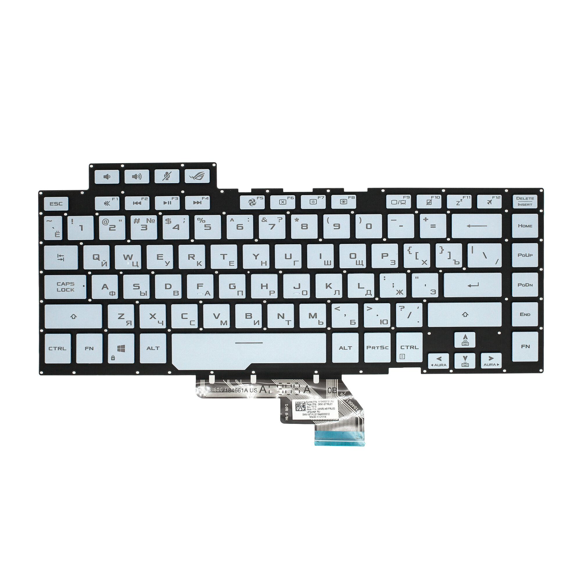 Клавиатура с RGB PER KEY подсветкой для ноутбука Asus ROG Zephyrus M GU502GV / ROG Zephyrus M GU502GU / ROG Zephyrus M GU502GW / ROG Zephyrus M GU502LU / ROG Zephyrus M GU502LV / ROG Zephyrus M GU502LW / ROG Zephyrus M GU502LWS / 0KNR0-461FRU00 - синяя