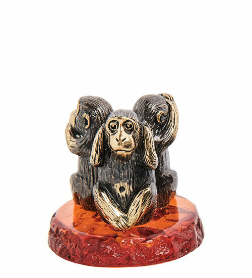 Фигурка Обезьяны мудрости (латунь, янтарь) AM-3215 113-709949