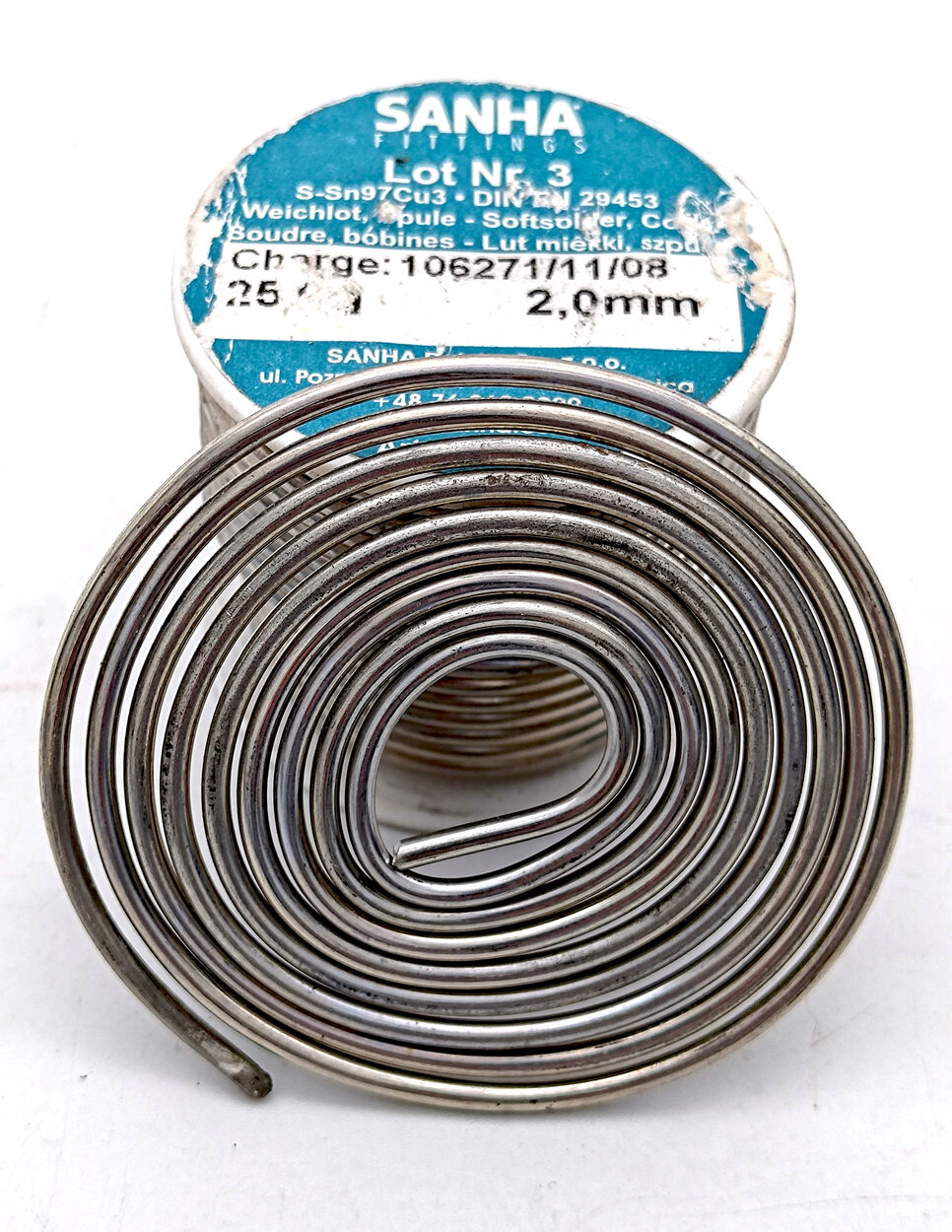 Припой №3 Sn97Cu3, диаметр 2 мм, спираль 1 метр SANHA