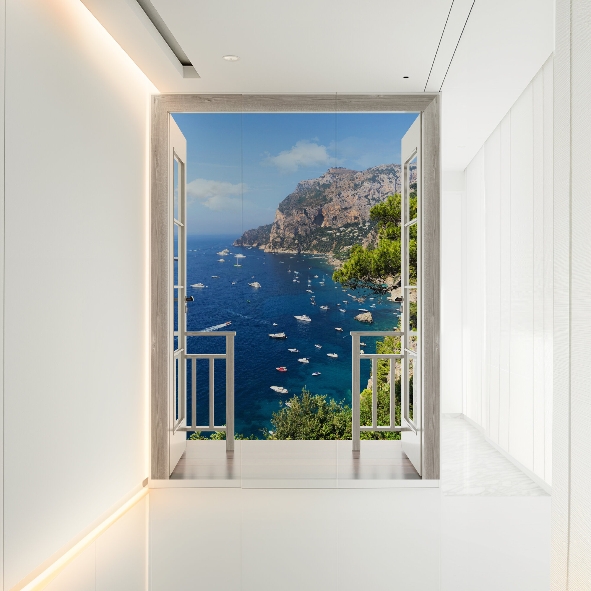 Фотообои 3д на стену "Терраса на пляж", флизелиновые 200х270 см на кухню, спальню, зал