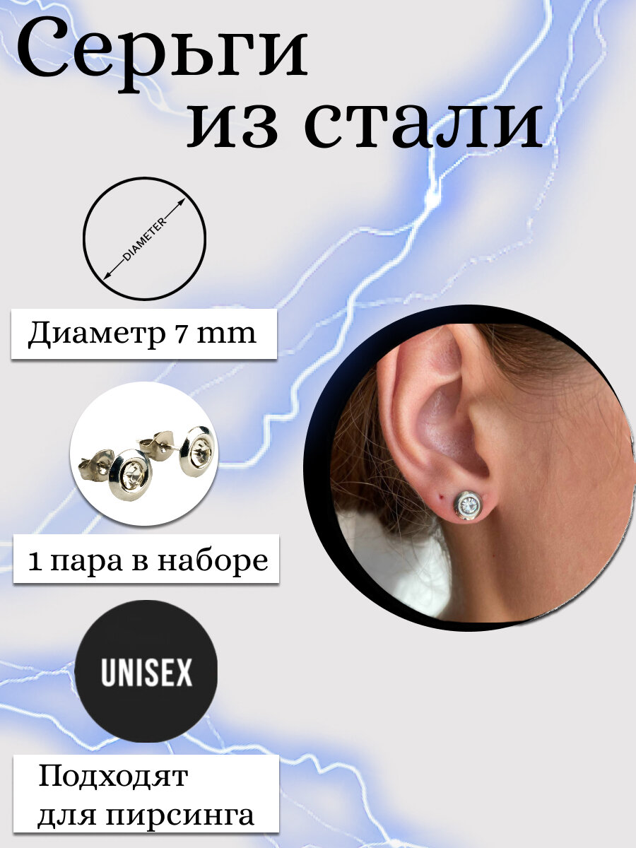 Серьги пусеты, фианит