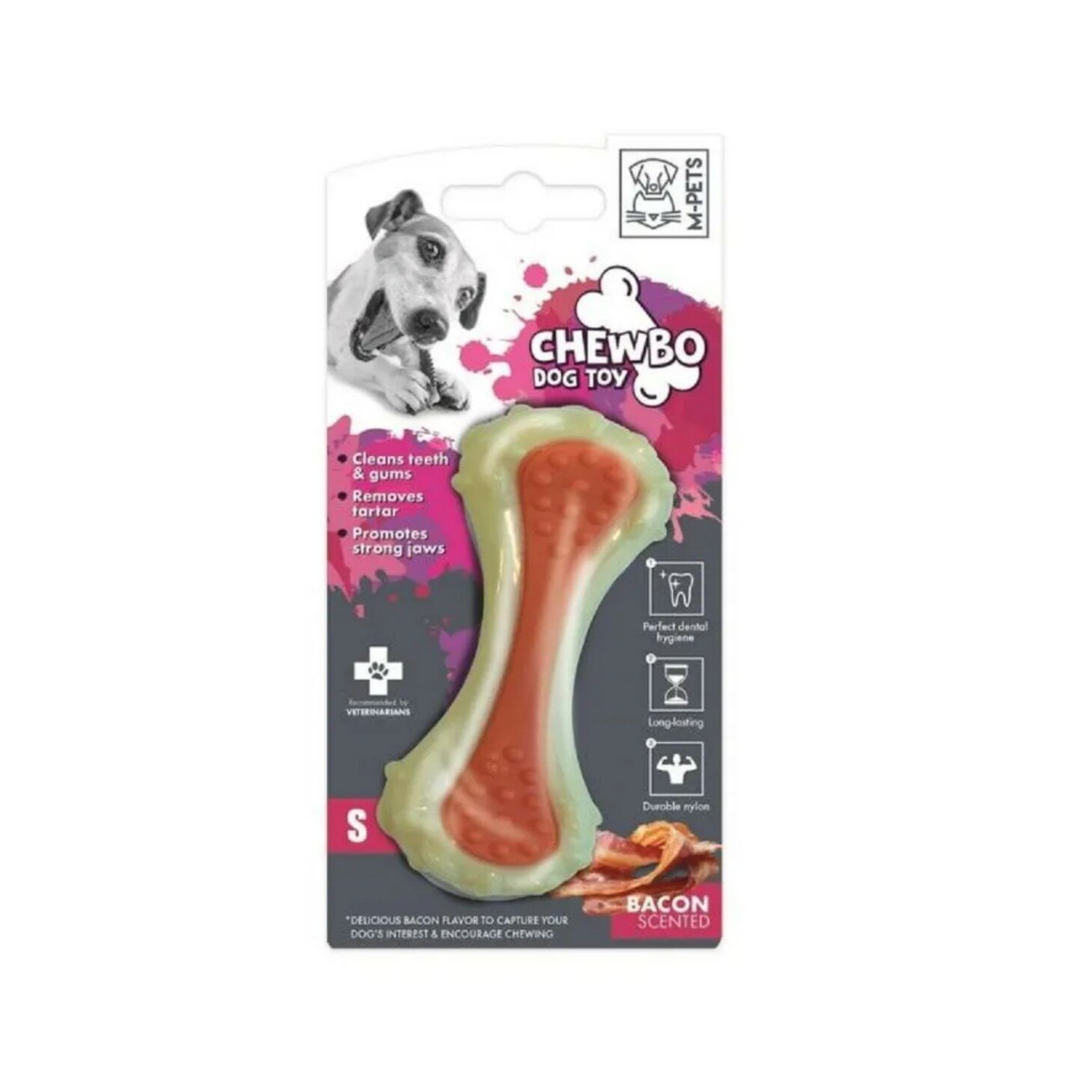 M-PETS Игрушка для собак Кость S, вкус бекона, нейлон, 10 см