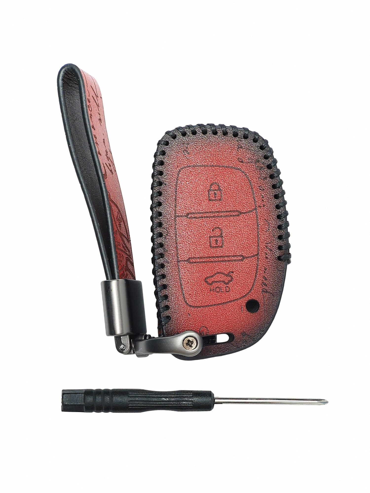 Чехол для автомобильного ключа Hyundai (Хендай) Цвет Красный нить Черная