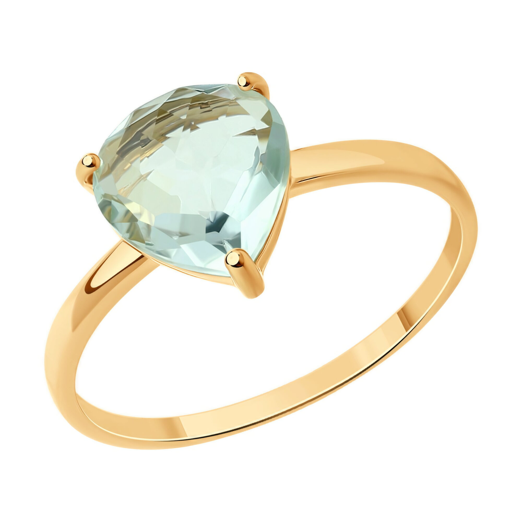 Кольцо, красное золото, 585 проба, празиолит