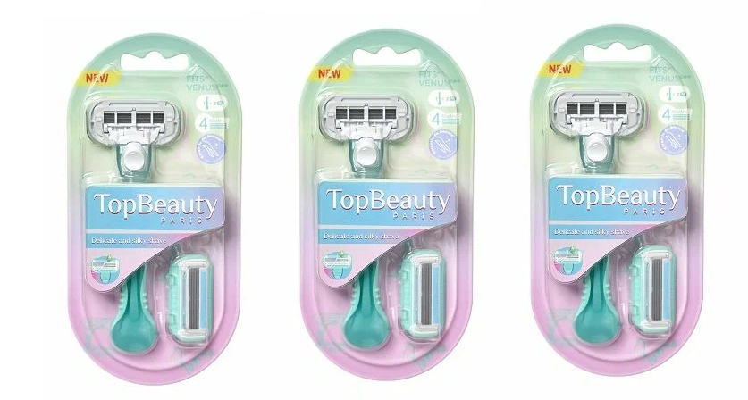 Бритва женская TopBeauty Paris, 4 лезвия, 2 сменные кассеты, 3 уп
