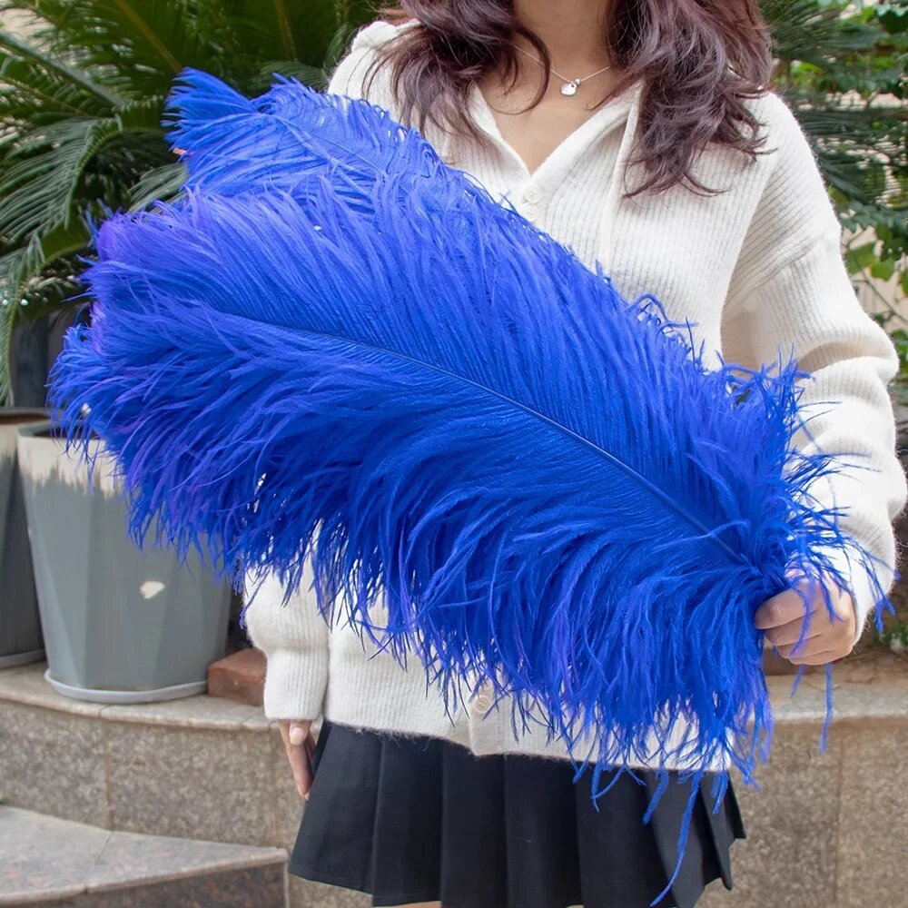 Страусиные перья WqlcraftS 10 шт. 15-60 см Синий, 45-50cm 18-20inch, Royal blue