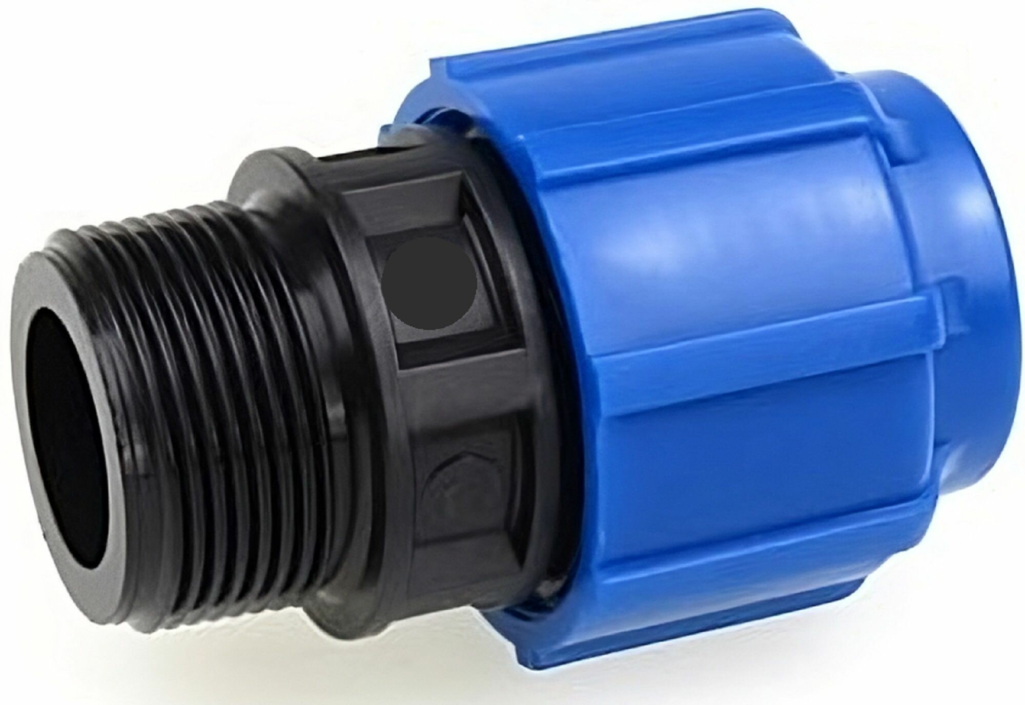 Муфта переходная с наружной резьбой 20х1/2, пластик, цвет синий. Фитинг для соединения и фиксации водопроводных труб, не подвержен коррозии, обеспечивает герметичность стыков