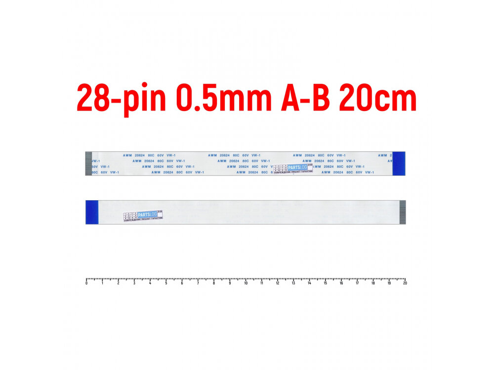 Шлейф FFC 28-pin Шаг 0.5mm Длина 20cm Обратный A-B AWM 20624 80C 60V VW-1