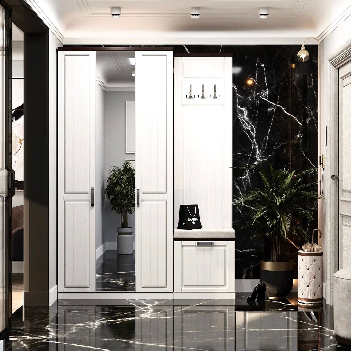 Прихожая Венеция 1.54 метра. Венге/белое дерево. С зеркалом