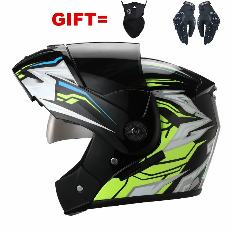 Motorcycle Helmet106 2 gifts2, Черно-желтый (черные линзы), L