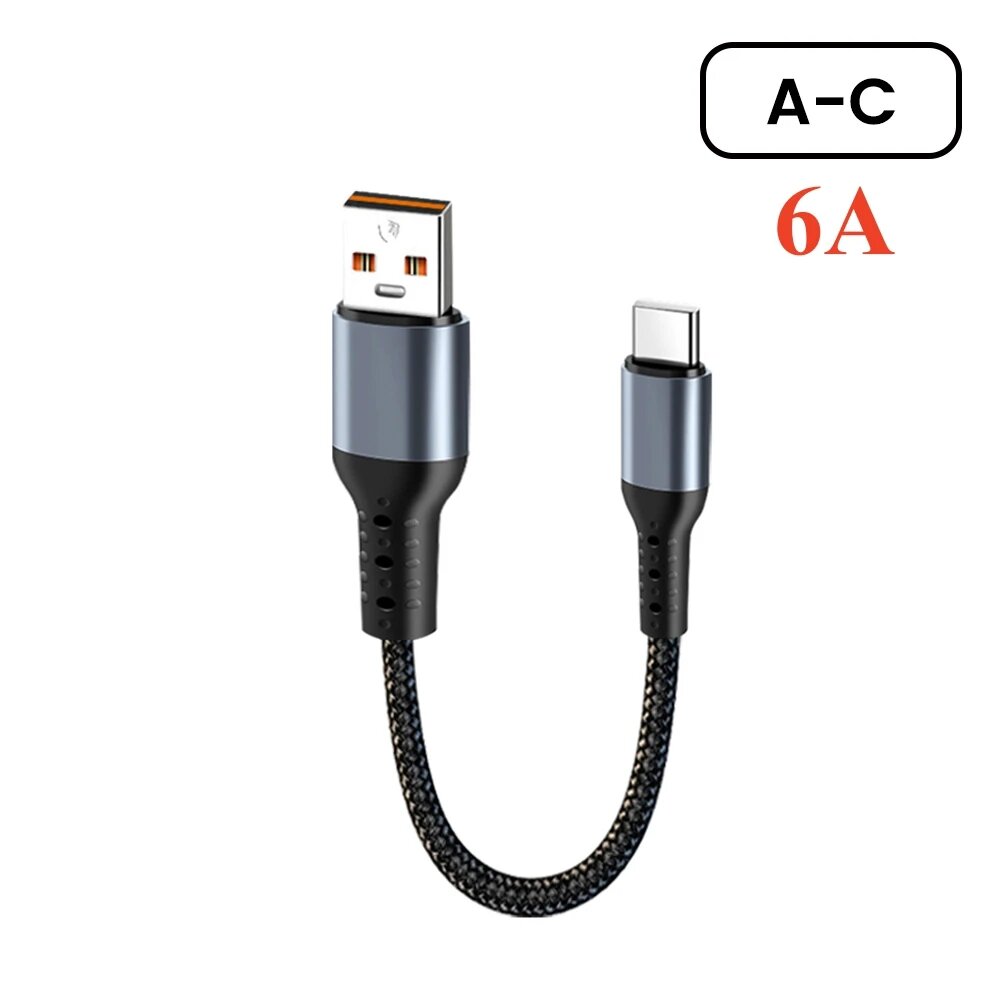 Кабель USB-A - Type-C 6A 66Вт 0.25м, Straight USB to C