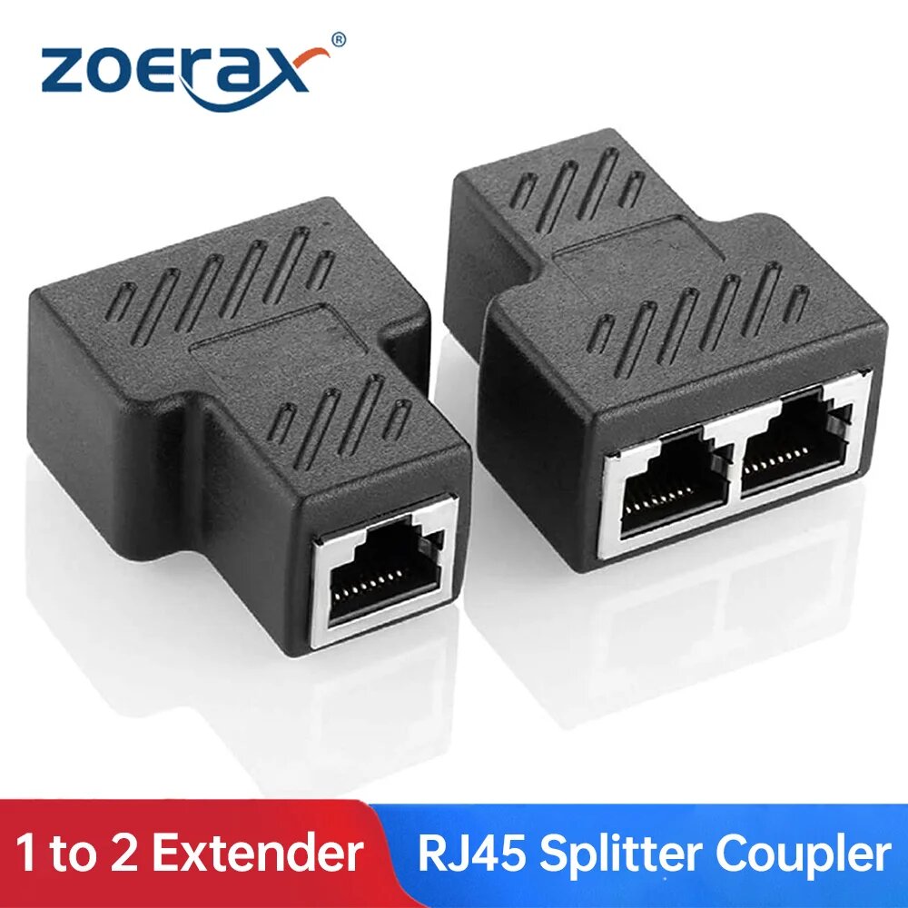 Разветвитель RJ45, 2 шт, адаптер-удлинитель Ethernet ZoeRax от 1 до 2, Женский соединитель RJ45 для сетевого кабеля Ethernet
