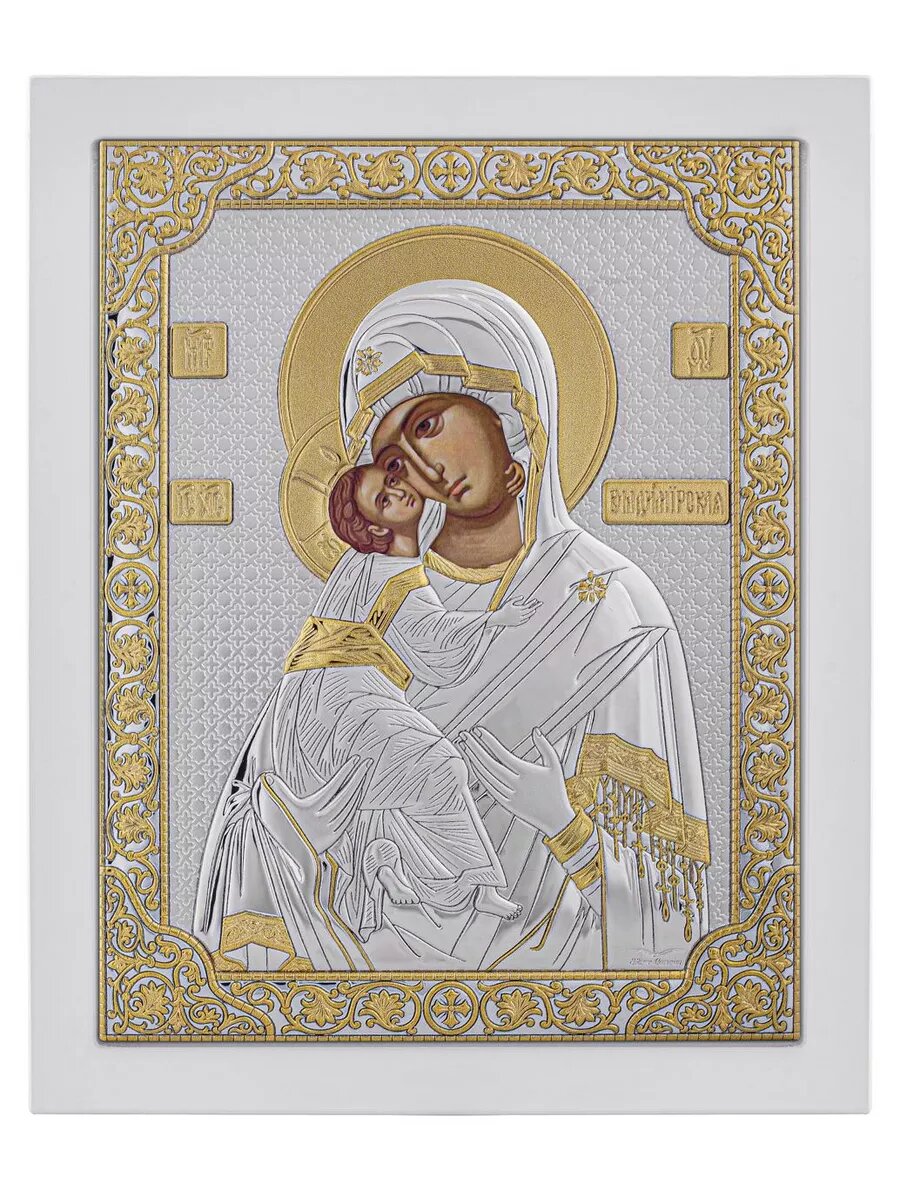 Икона серебряная, греческая Владимирская БМ, 150х190мм