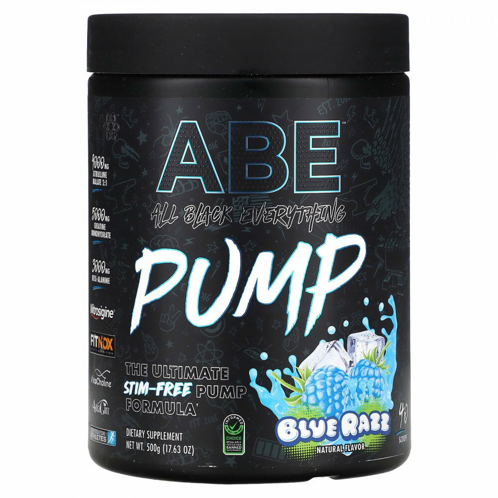 ABE, Non-Stim Pump Pre Workout, голубая малина, 500 г (17,63 унции)