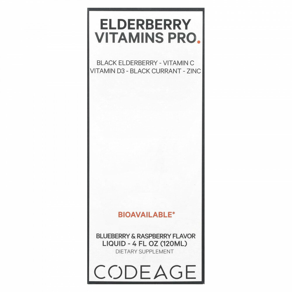 Codeage, Vitamins, бузина и иммунный комплекс, голубика и малина, 120 мл (4 жидк. унц.)
