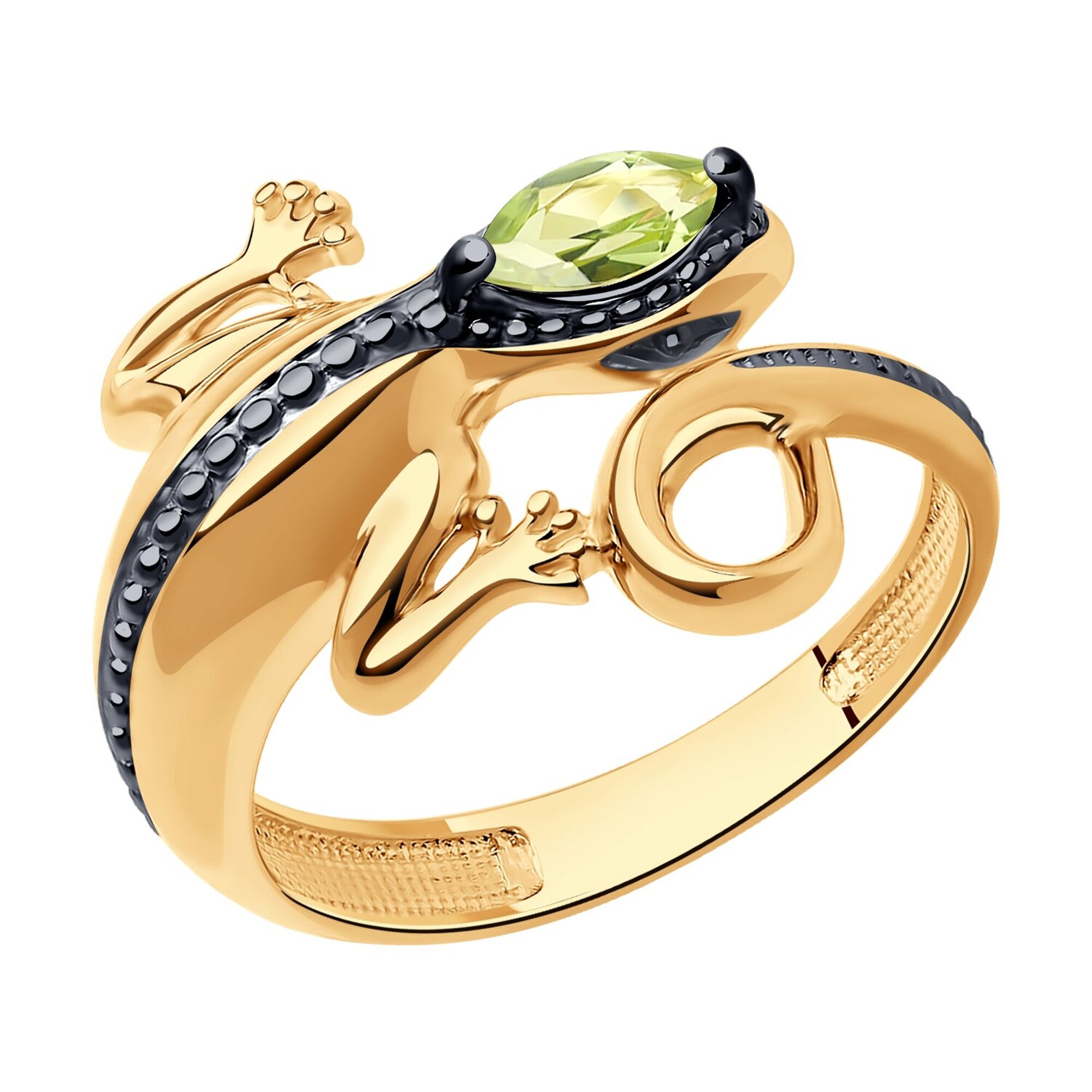 Кольцо, серебро, 925 проба, золочение, хризолит