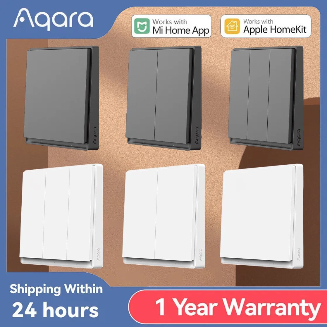 Aqara Выключатель настенный E1, белый, wireless 1 key — фото 1