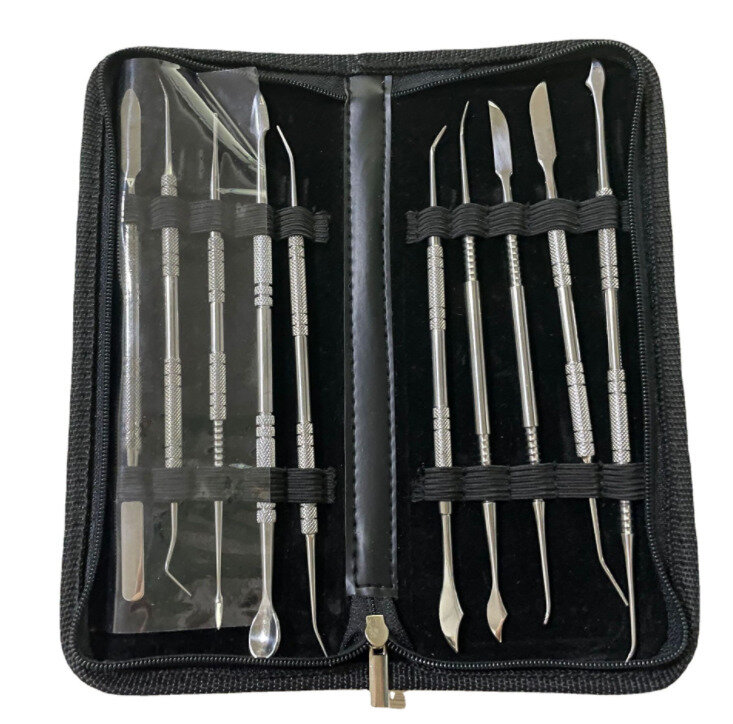 Металлические стеки для лепки и моделирования, набор 10 двусторонних инструментов для глины, керамики и скульптуры, длина 15-18 см, сумка как на картинке