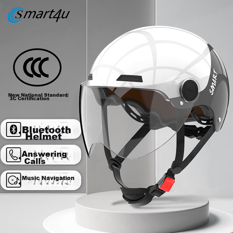 Smart4u Bluetooth Helmet, Electric Scooter And Motorcycle Helmet with Bluetooth Headset, Half Helmet for Adult Men And Women, EH10B Black