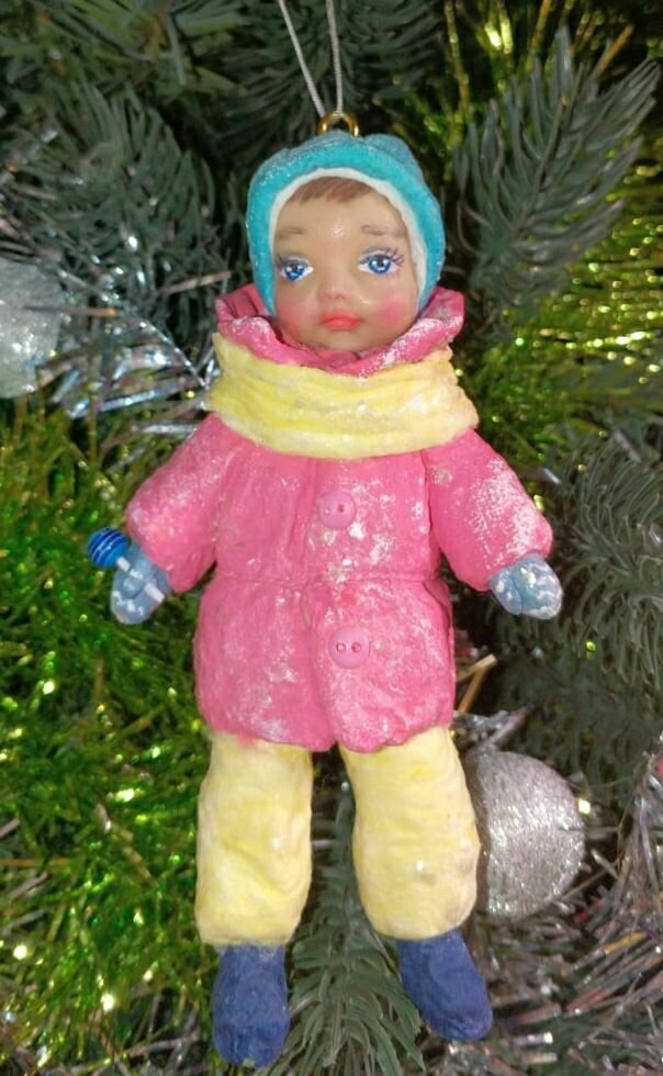 Ватная елочная игрушка девочка Алиса