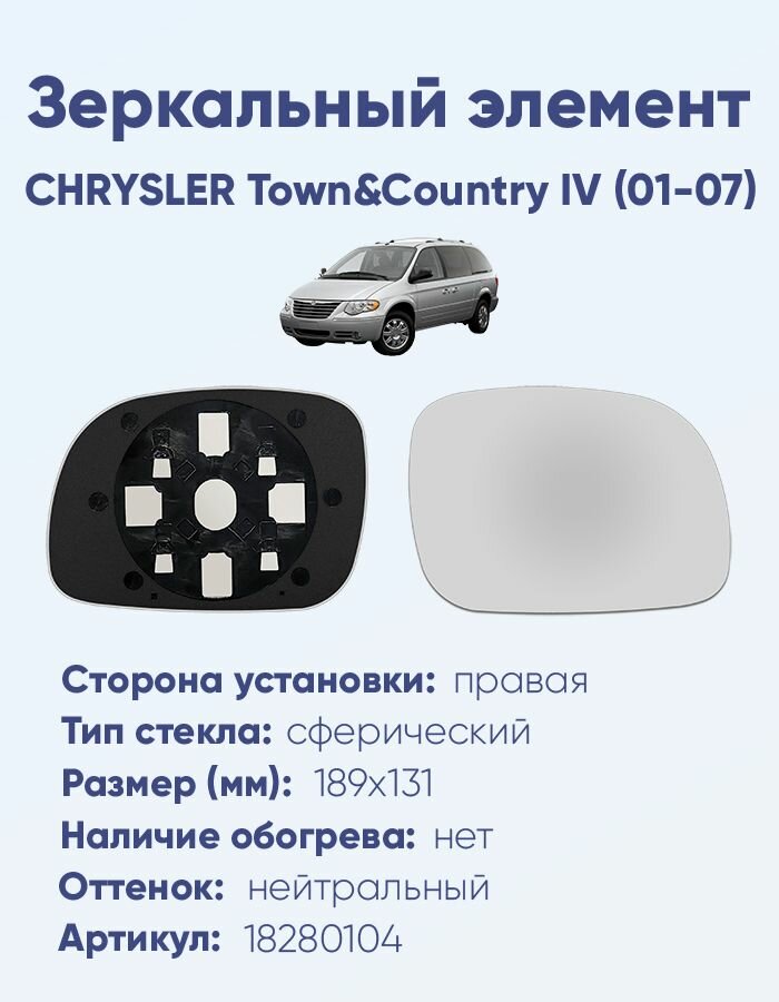 Зеркальный элемент правый CHRYSLER Town&Country IV (01-07) сфера нейтральный без обогрева