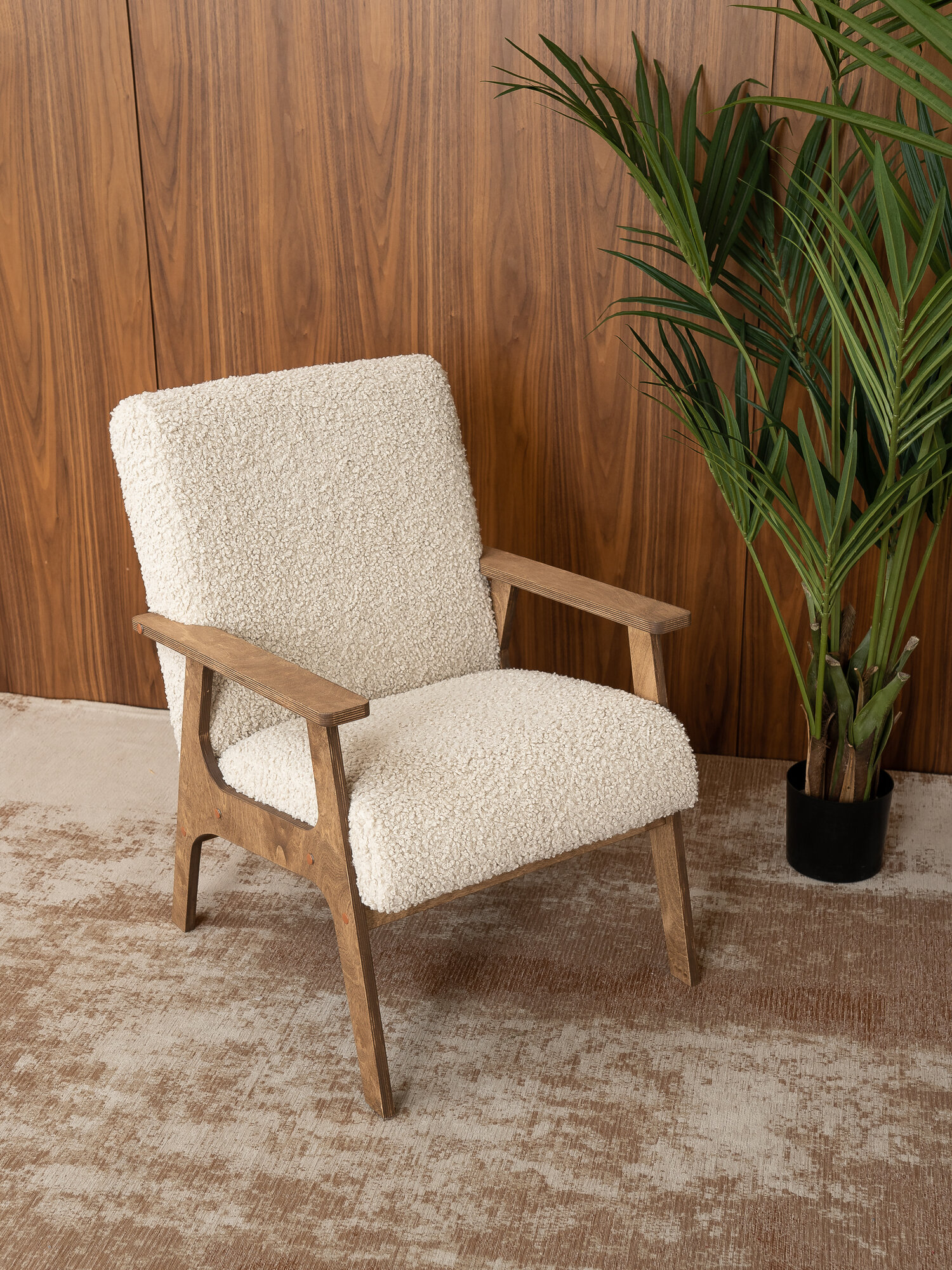 Кресло ZASIDELIS "Чили" в гостиную, мягкое, букле, бежевый/коричневый 1 шт