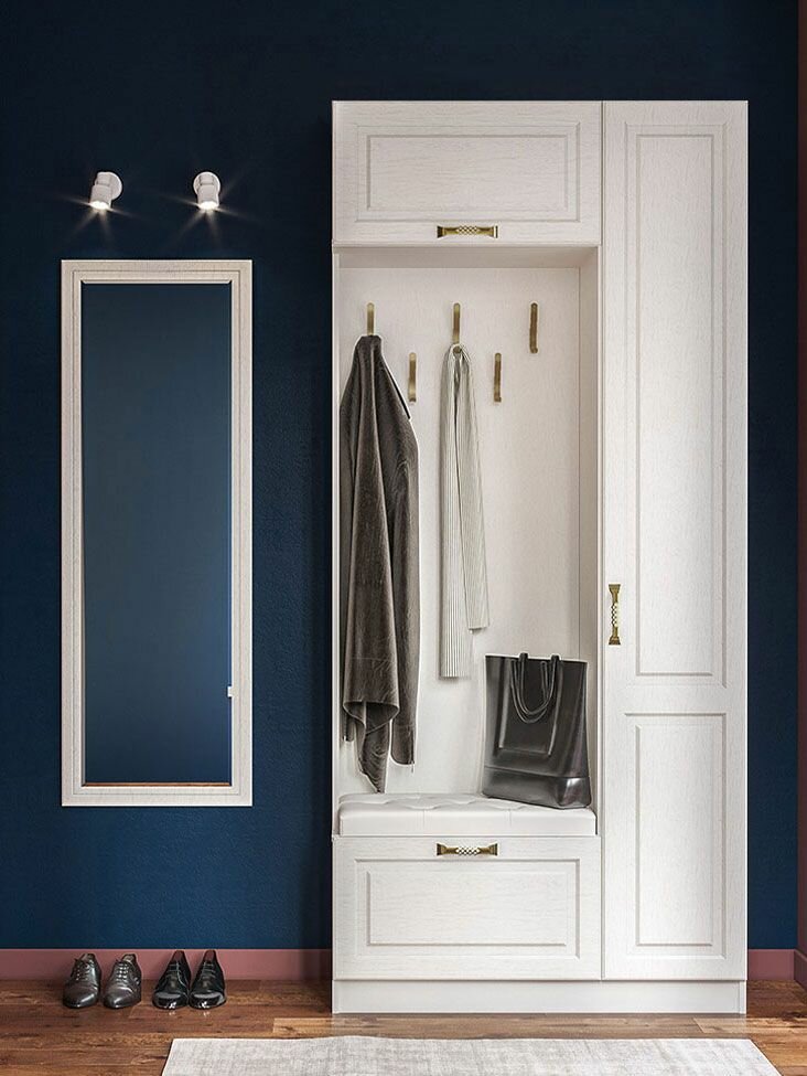 Прихожая комплект Ливерпуль со шкафом, с обувницей, с вешалкой, 100.1х41.4х220.3 см, Белый / Ясень ваниль Без карниза