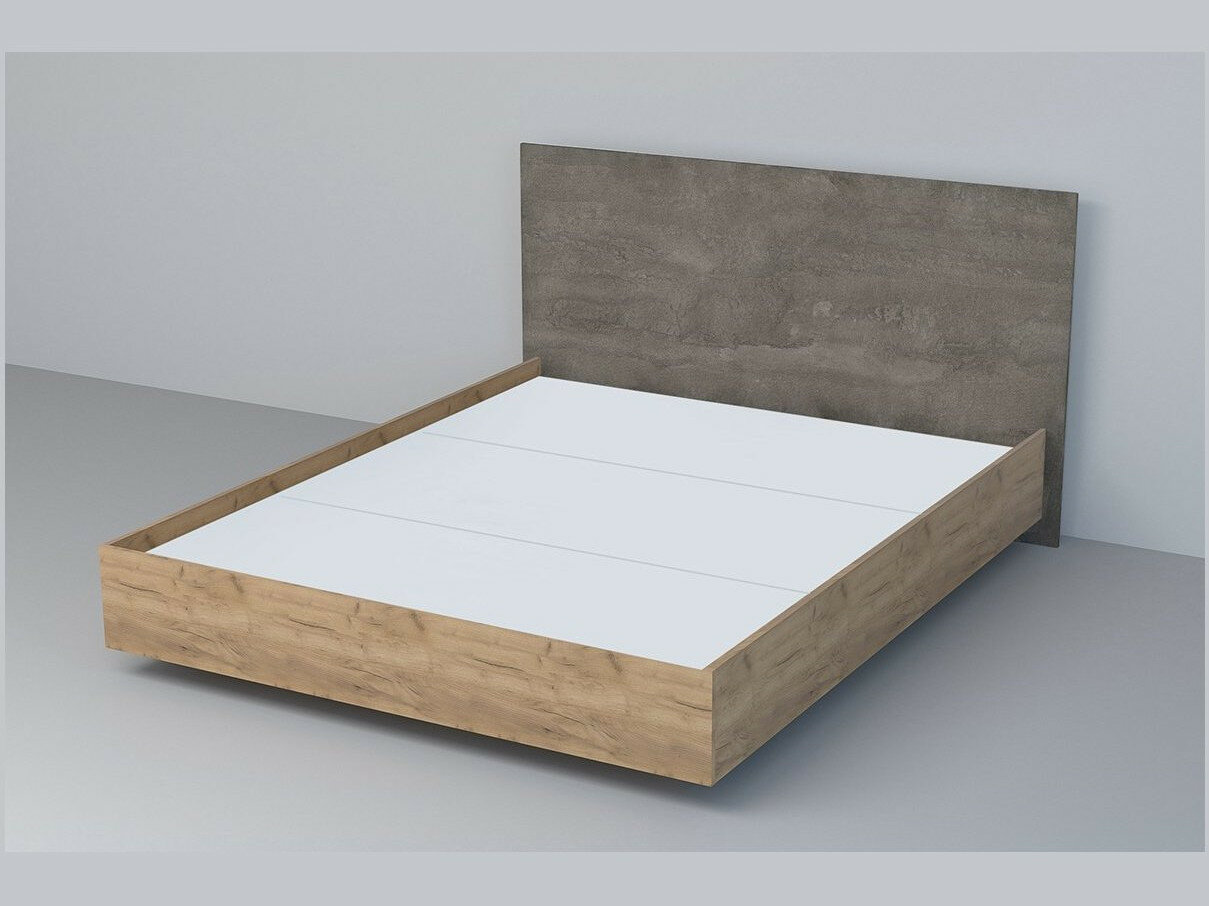 Кровать в современном стиле, 140х200, настил ЛДСП, дуб крафт золотой/камень темный