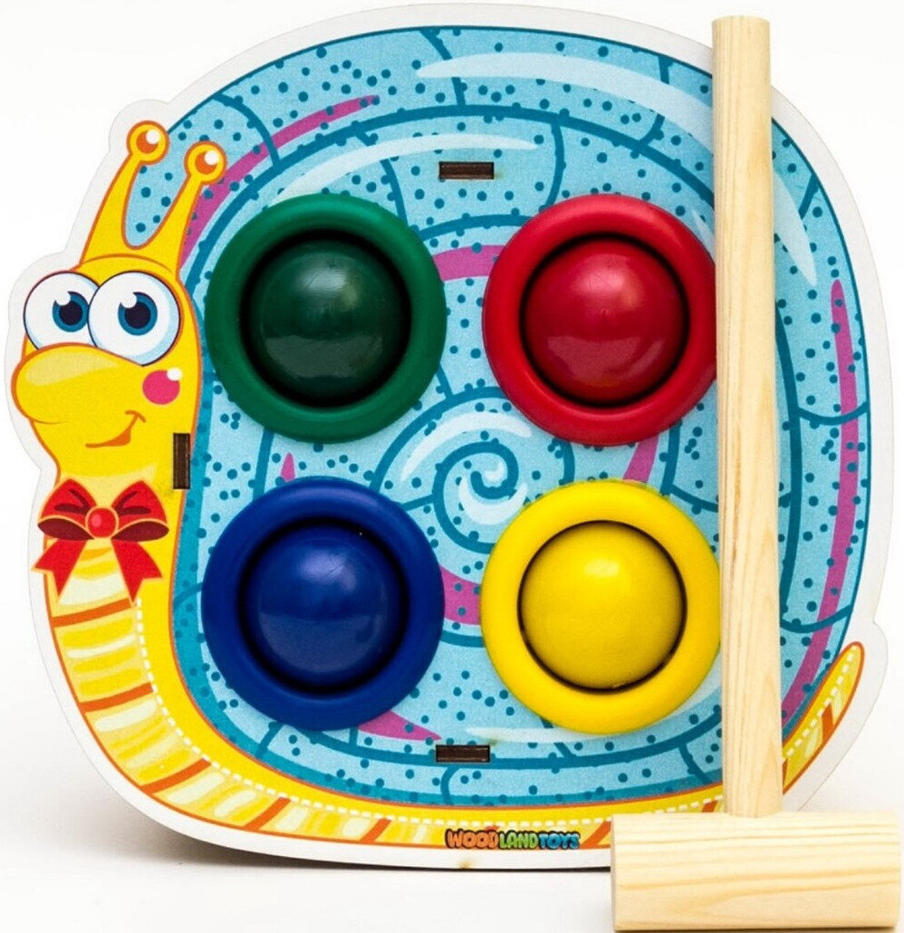 Развивающая игра-сортер "Улитка", деревянная игрушка для малышей, стучалка с молотком и цветными шариками