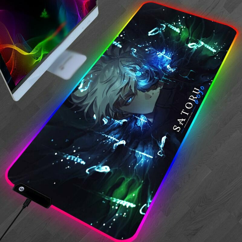 RGB аниме коврик для мыши 900x400 милые игровые аксессуары Gojo Satoru player коврик для компьютерной клавиатуры