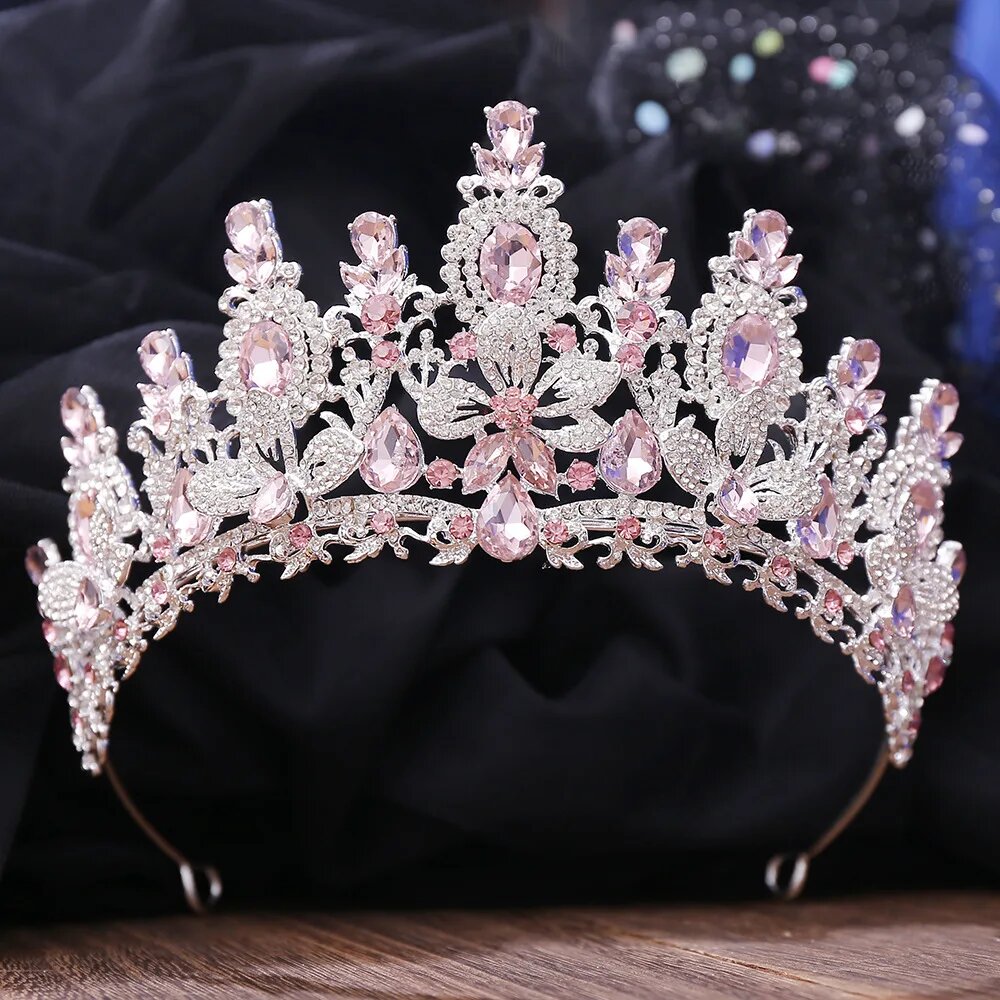 Тиара хрустальная с опалом, Silver Pink H221