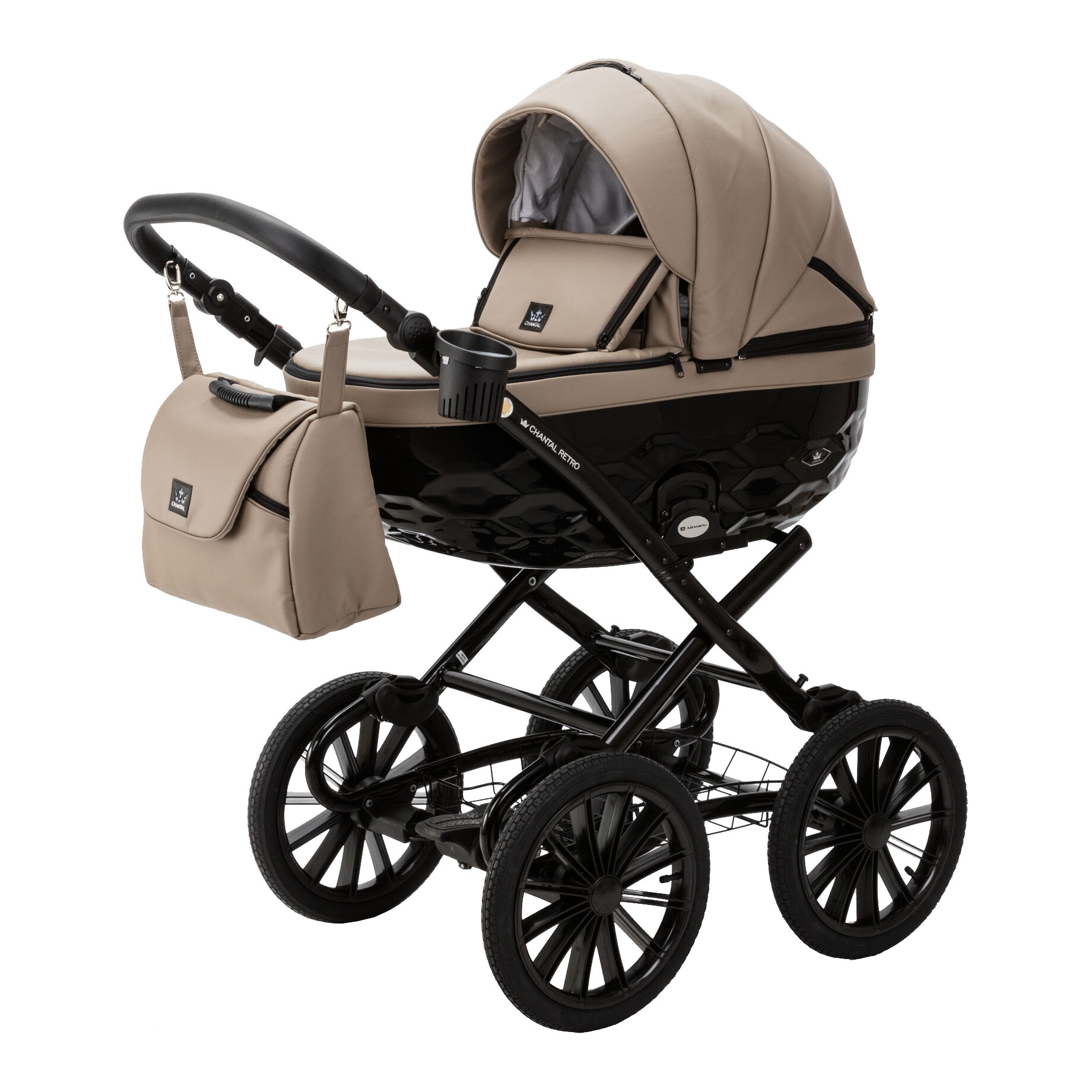 Коляска универсальная Adamex Chantal RETRO Deluxe 2 в 1, C-SA9 - Темно-бежевая эко-кожа